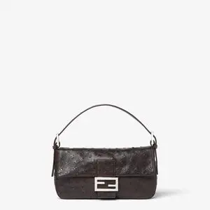 Fendi Baguette® 26424 Dark Brown Ostrich Leather Bag - [brown]